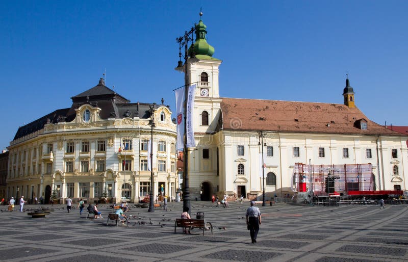 Sibiu plaza stock image. Image of landmark, lights, landscape - 4846721