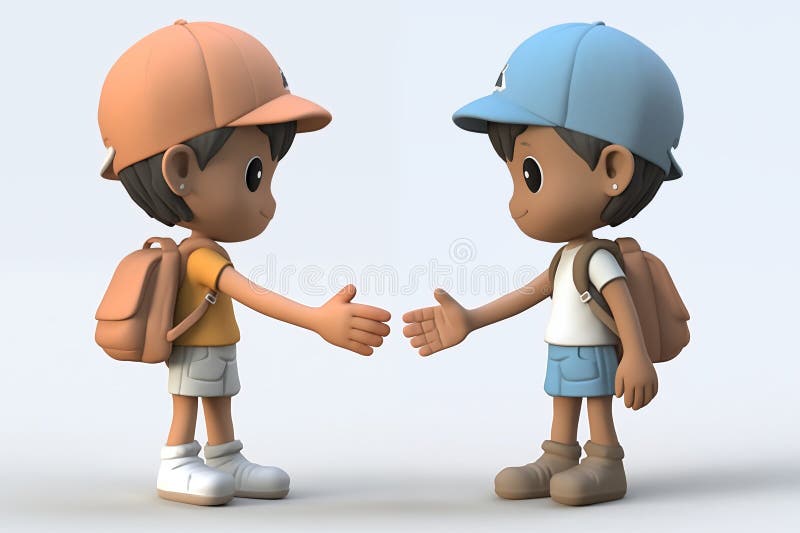 Siblings in 3D: a Friendly Handshake Animation Stock Illustration ...