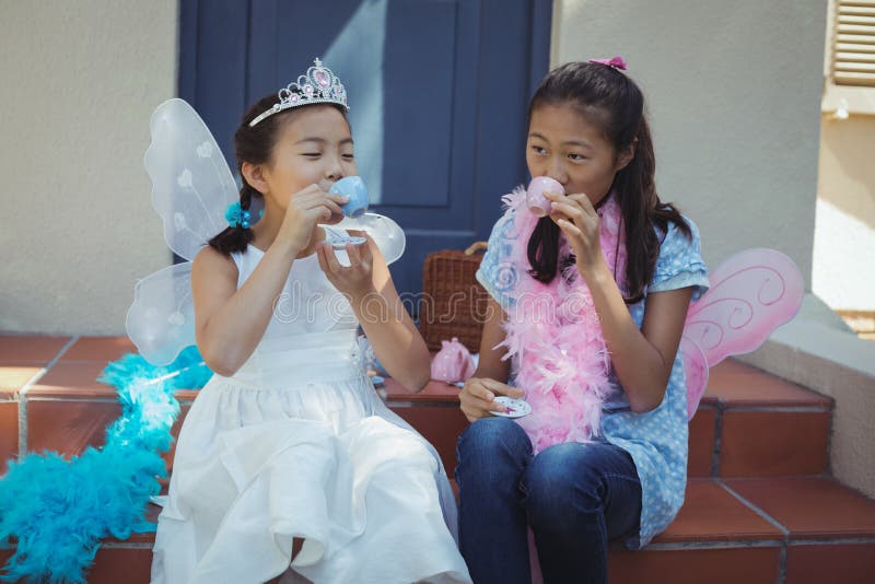 Siblings in Fairy Costume Having a Tea Party Stock Image - Image of ...