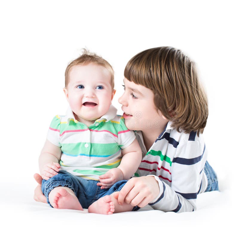 Siblings Playing Together, on White Stock Photo - Image of brother ...
