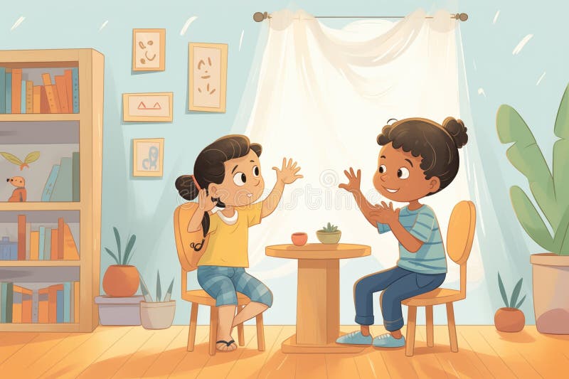 Siblings Practicing Sign Language Together at Home Stock Image - Image ...