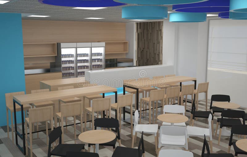 Sichtbarmachung 3D Einer Innenarchitektur Der Cafeteria Stock Abbildung ...