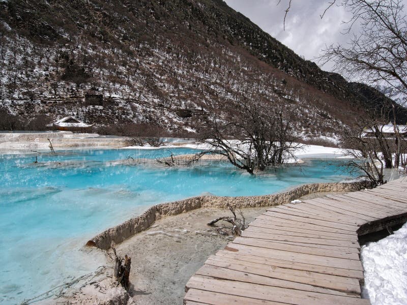 HuangLong in the Snow in China Stock Photo - Image of water, winter ...