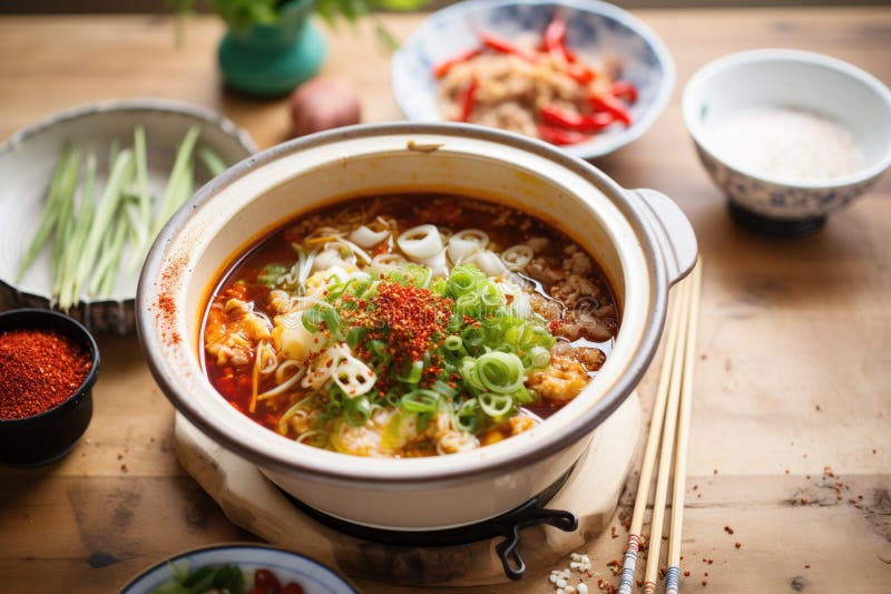 Sichuan Spicy Hot Pot with Raw Ingredients Stock Image - Image of ...