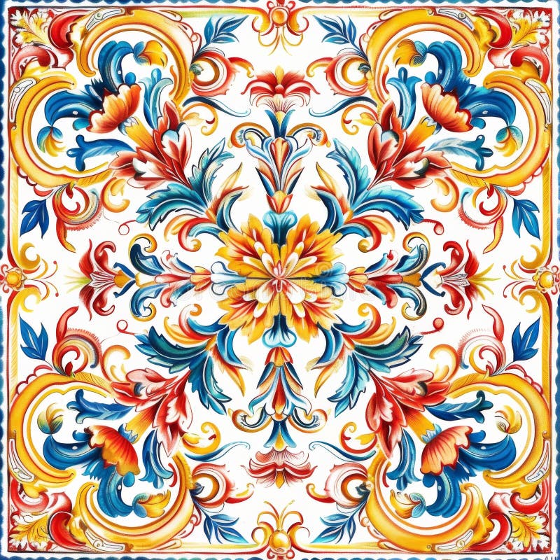 Sicilian Ceramic Style Tile, Featuring Decorative Flourishes with ...