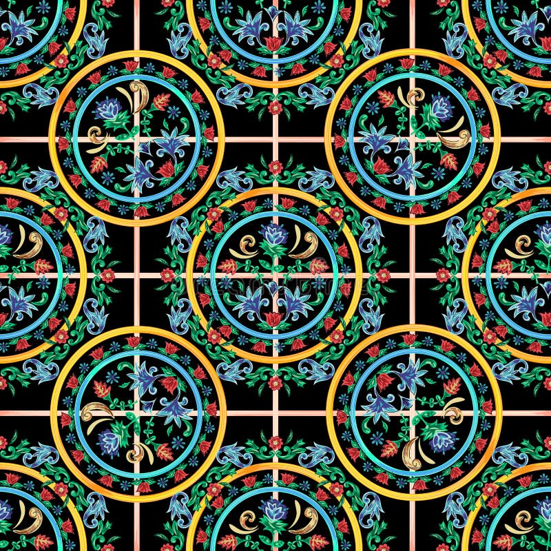 Sicilian Check Seamless Pattern with Flowers. Vector Floral Patch for ...