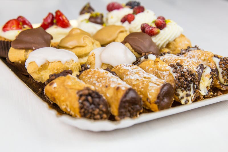 Sicilian Pastry on Rectangular Tray Stock Image - Image of dessert ...