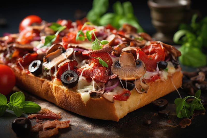 Sicilian Pizza Slice with Black Olives and Mushrooms Stock Photo ...
