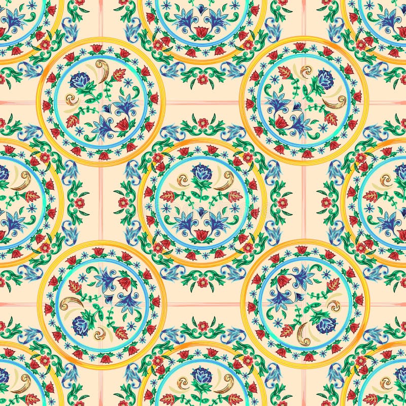 Sicilian Seamless Pattern with Flowers. Vector Floral Patch for ...
