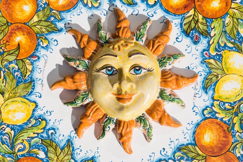 Sicilian Sun Face of Ceramic Stock Image - Image of ornament, souvenirs ...