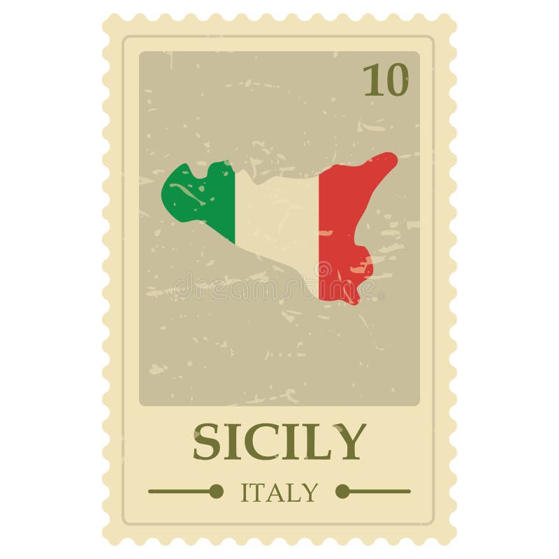 Sicily Map Postage Stamp. Vector Illustration Decorative Design Stock ...