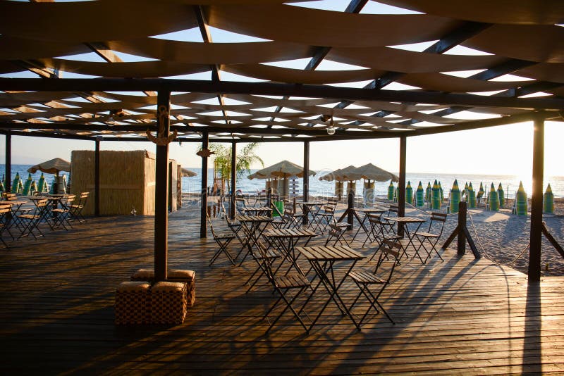 Sicily Marzamemi: Tables on the Beach Overlooking the Sea Stock Photo ...