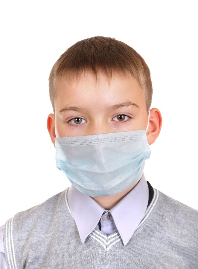 Sick Boy in Flu Mask stock photo. Image of male, face - 35377606
