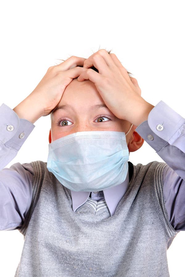 Sick Boy in Flu Mask stock photo. Image of male, face - 35377606