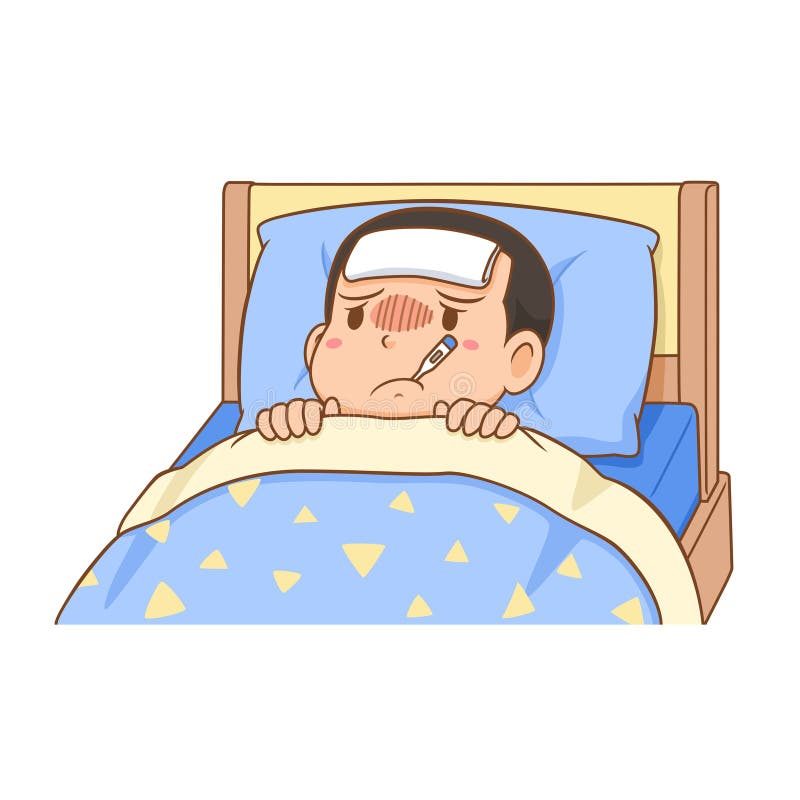 Sick boy lying on the bed. stock vector. Illustration of sleepy - 346487374