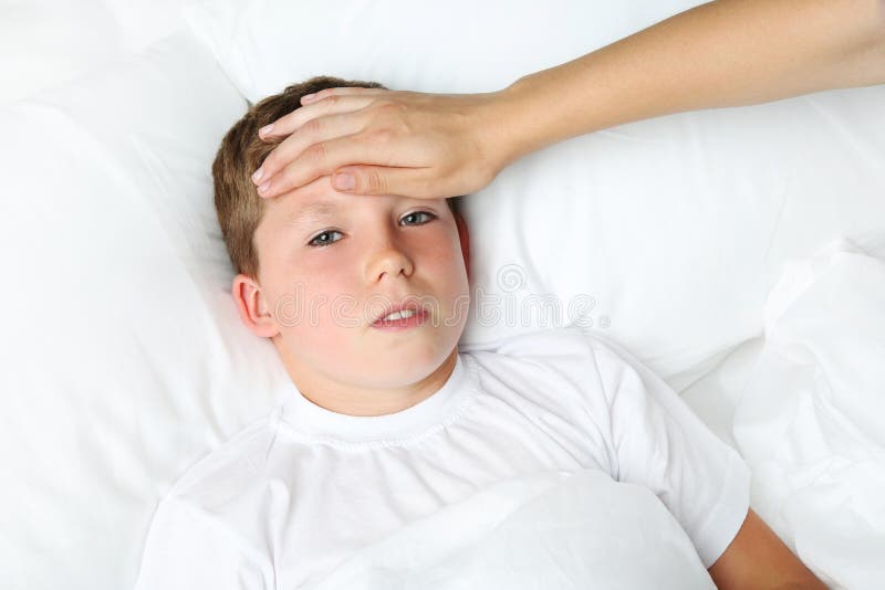 Sick boy stock image. Image of hand, heat, pretty, care - 96378087
