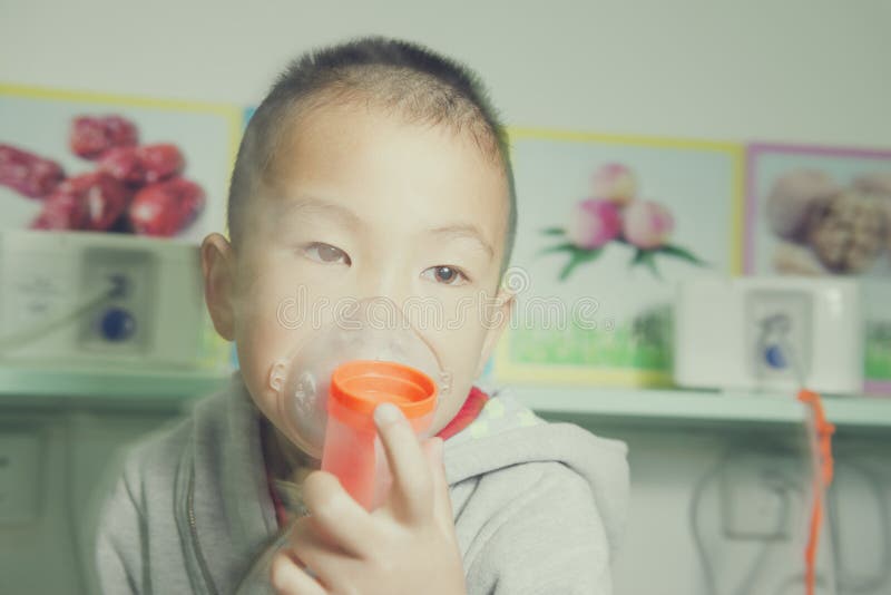Sick Boy Making Atomization Treatment Stock Image - Image of hand ...