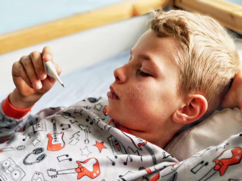 Sick Boy Taking His Temperature Stock Image - Image of illness, disease ...