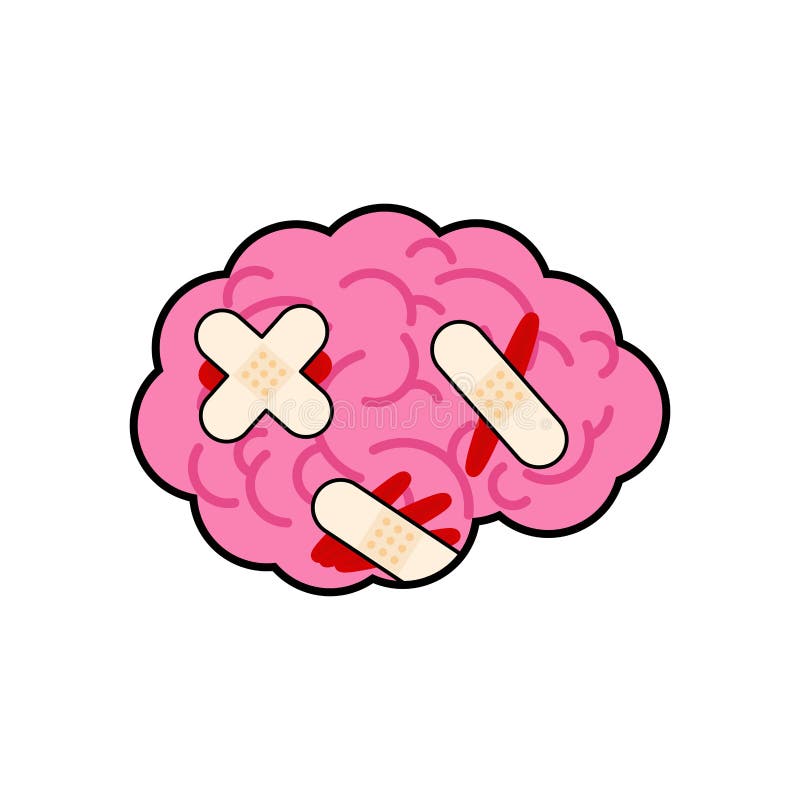 Sick Brain with Bandages. Wounded Brains with Plaster Stock Vector ...
