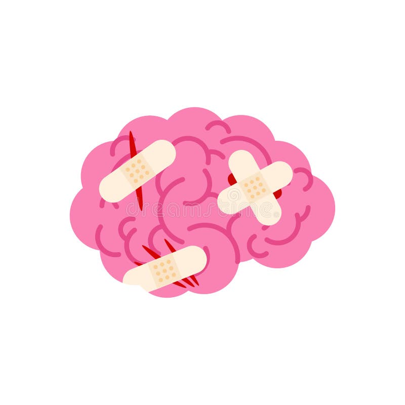 Sick Brain with Bandages. Wounded Brains with Plaster Stock Vector ...