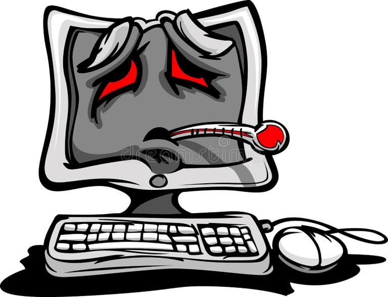 Sick or Broken Down Computer Cartoon Stock Vector - Illustration of ...