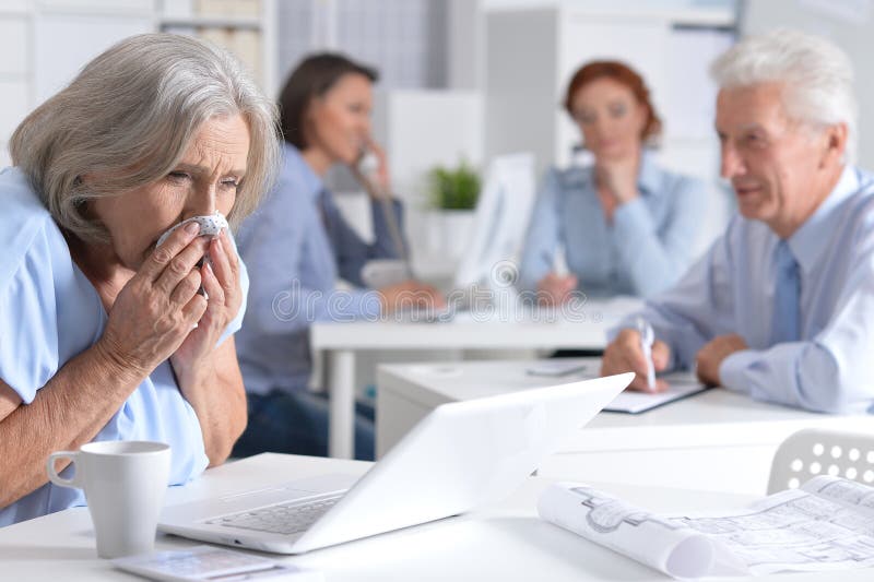 Sick Business Woman Working in Light Office Stock Photo - Image of ...