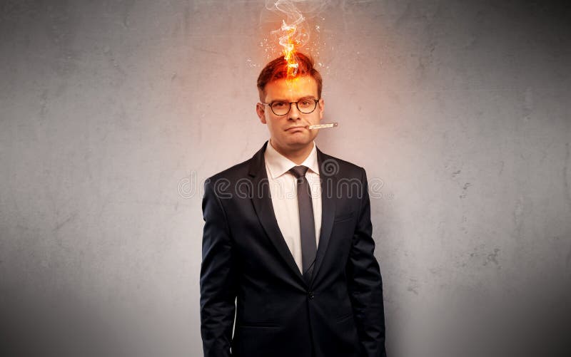 Sick Businessman with Burning Head Concept Stock Image - Image of pain ...