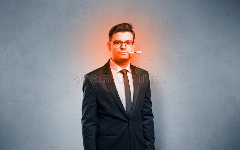 Sick Businessman with Burning Red Head Concept Stock Photo - Image of ...