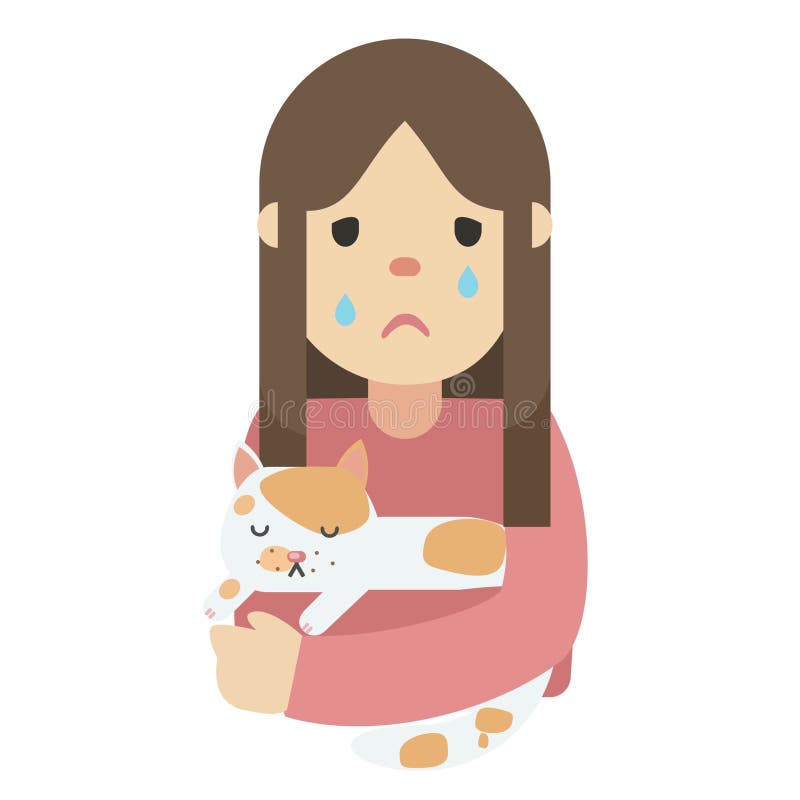 A Sick Cat with Sad Owner, Vector Stock Vector - Illustration of tears ...