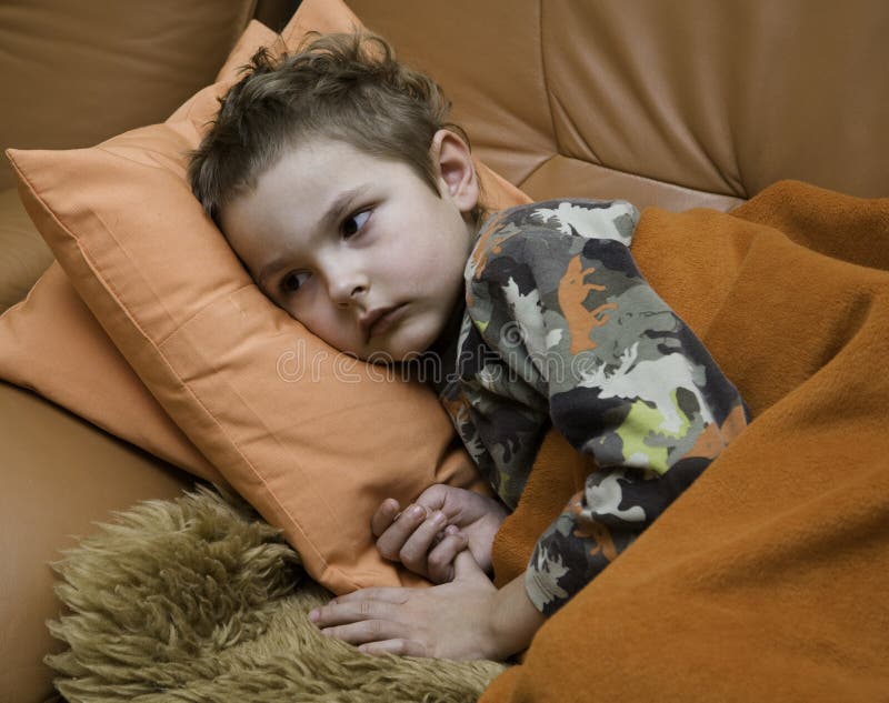Sick Child. Ill Boy with Fever Stock Image - Image of hand, allergy ...