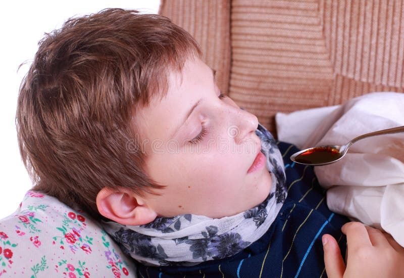 Sick little boy in the bed stock image. Image of resting - 32955737
