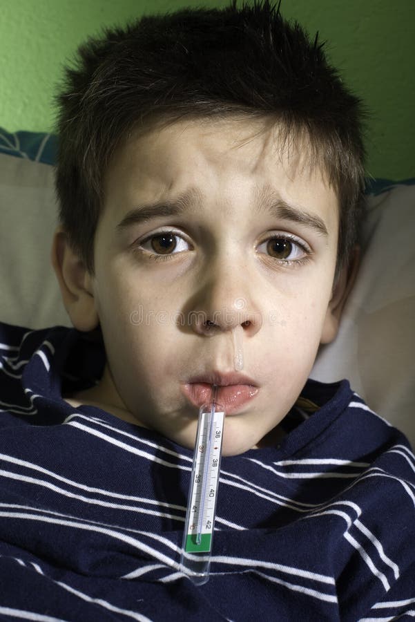 Sick child in bed. stock image. Image of little, childhood - 37901431