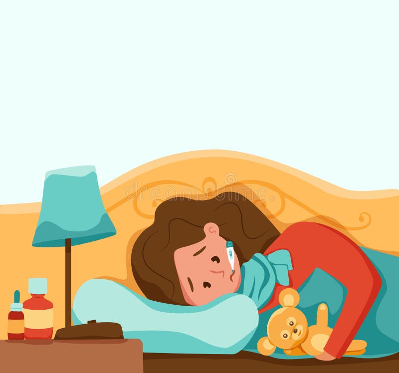 Sick Person On Bed With Blanket Treatment Flat Common Cold Flu Virus