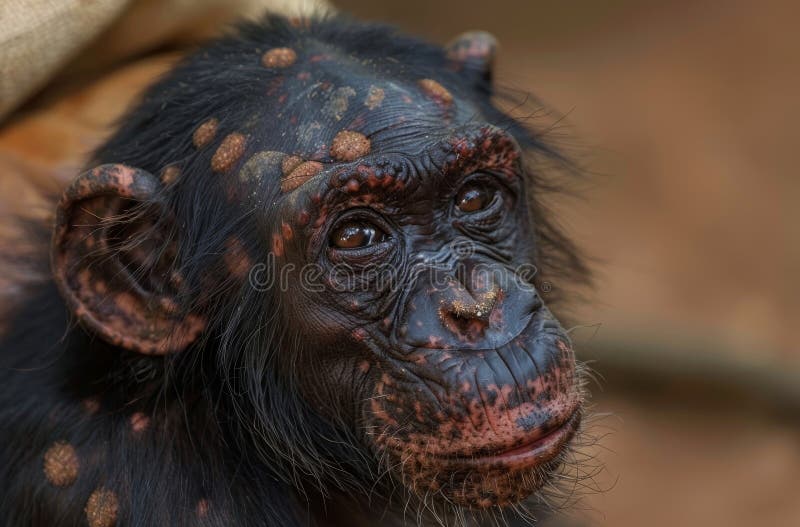 Sick Chimpanzee Suffering from Monkeypox Virus Looking Away Stock Photo ...