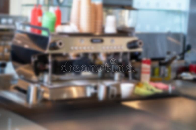 Sick Coffee Machine with Mugs in a Cafe. Everything is Out of Focus ...