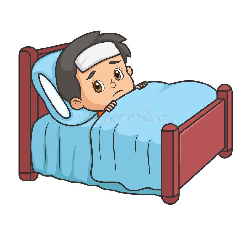 Sick Cute Boy Sleep in Bed and Feel so Bad Stock Vector - Illustration ...