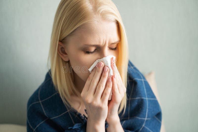 Sick Day at Home. Woman Has Runny and Common Cold. Stock Photo - Image ...