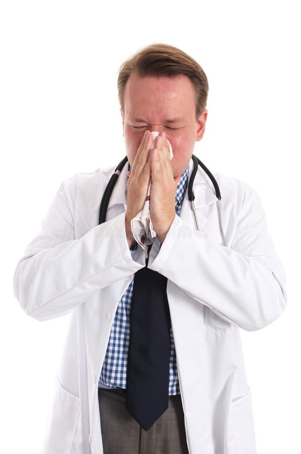 Sneezing sick male doctor stock photo. Image of cold - 33169912