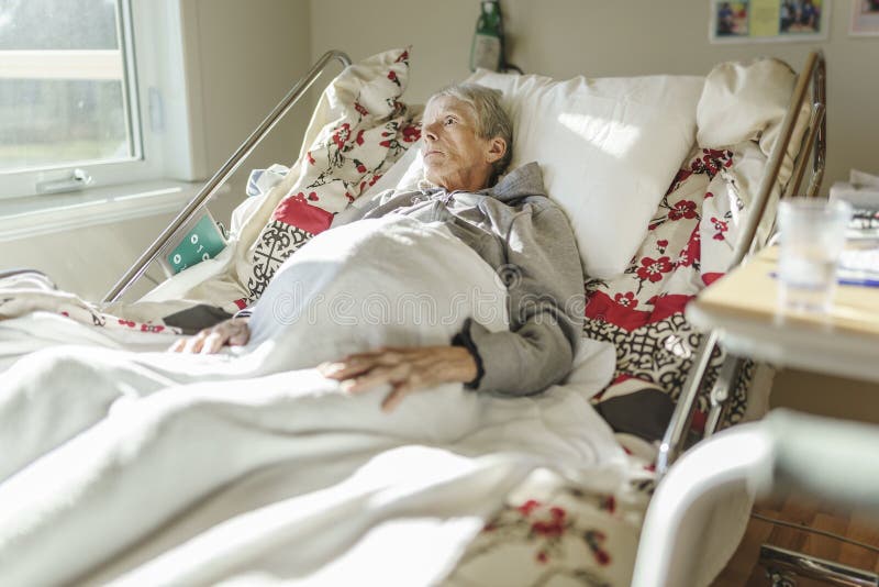 Sick, Elderly Senior Woman in a Hospital Bed Stock Photo - Image of ...