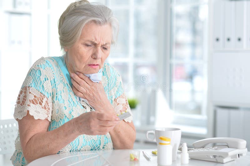 Sick Elderly Woman with Medication Stock Photo - Image of medicine ...