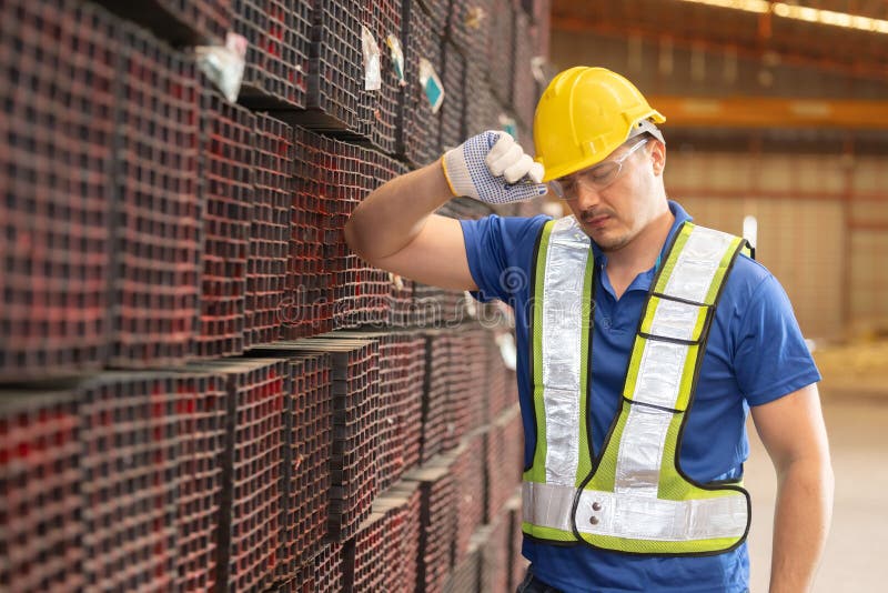Sick Engineer Worker Touch His Forehead with Dizziness Symtom Stock ...