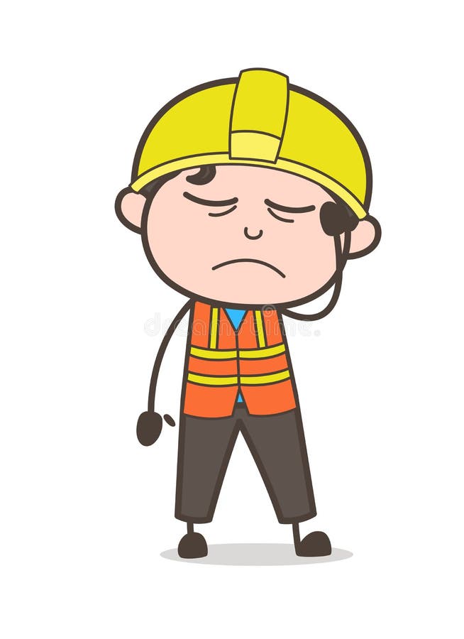 Sick Face Expression - Cute Cartoon Male Engineer Illustration Stock ...