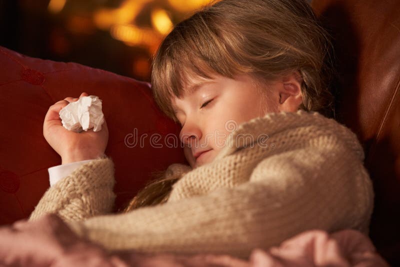 Sick Girl with Cold Resting on Sofa Stock Photo - Image of resting ...