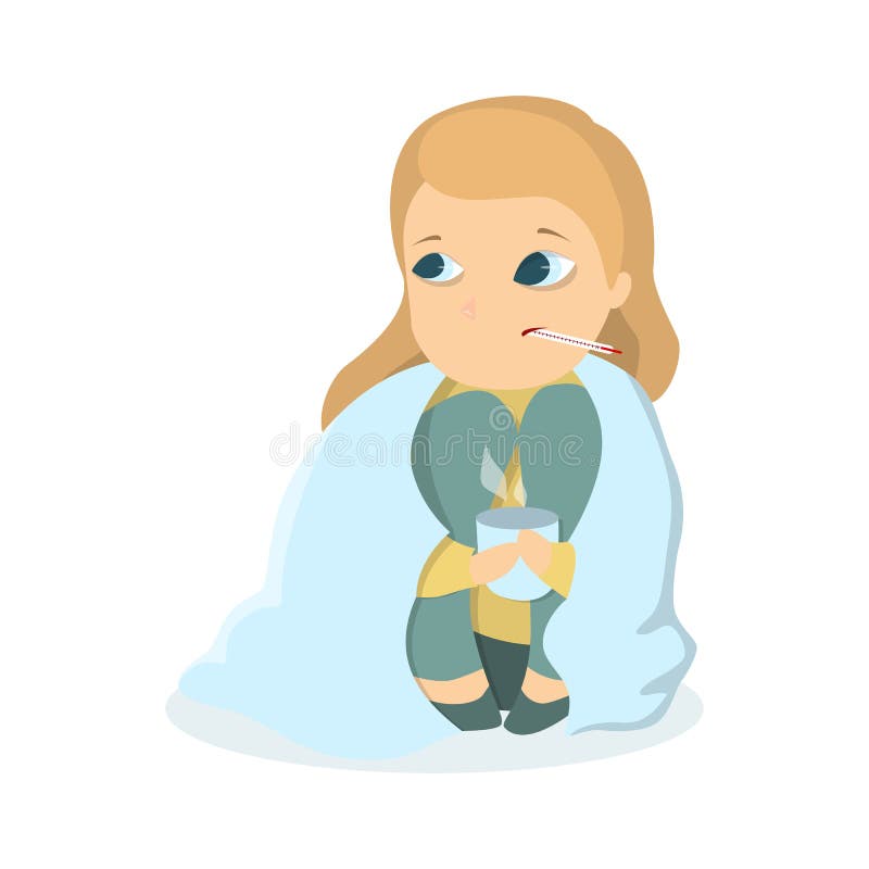 Sick Girl Wrapped in Blanket. Stock Vector - Illustration of caucasian ...