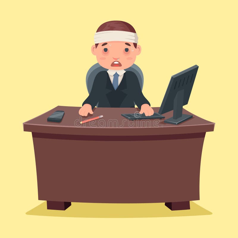 Sick Ill Businessman Character Work Office Desktop Cartoon Design ...