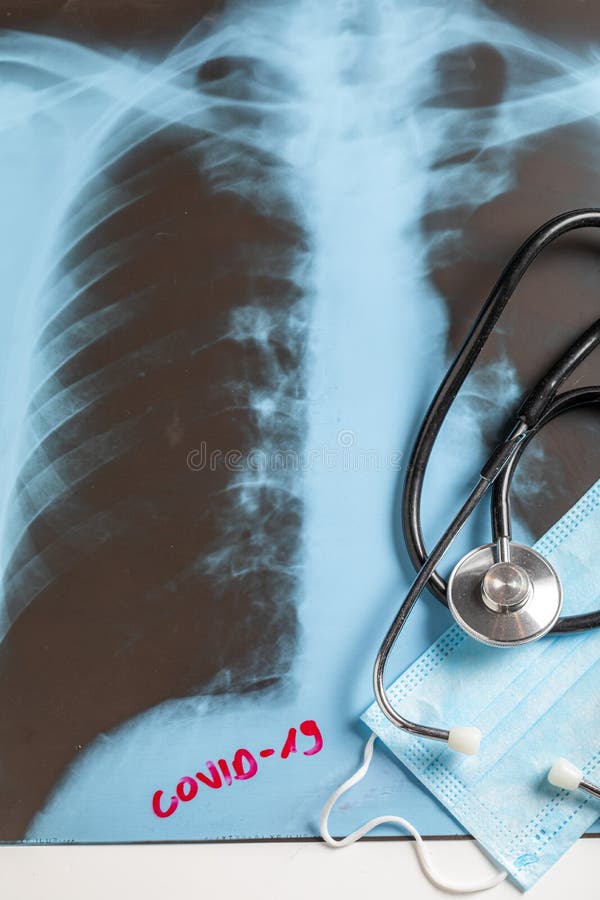Sick Lungs X-ray, Protective Mask and Stethoscope Stock Photo - Image ...