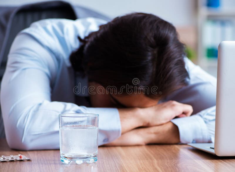 Sick Male Employee Suffering in the Office Stock Photo - Image of ...