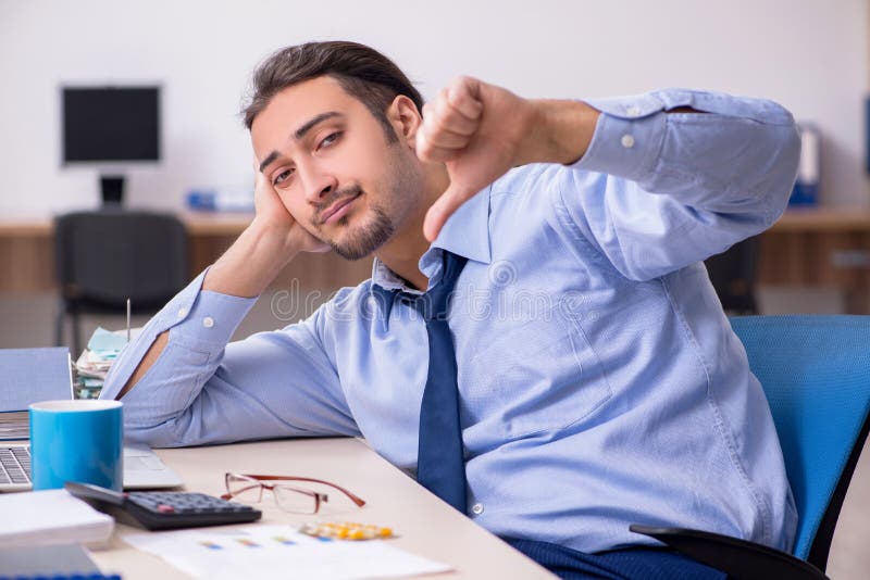 Sick Male Employee Suffering at Workplace Stock Photo - Image of ...
