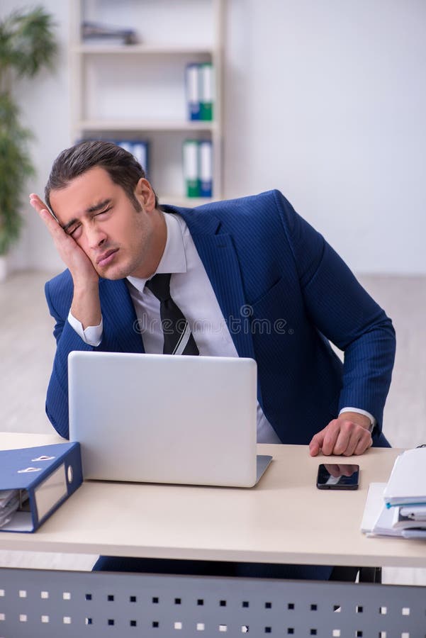Sick Male Employee Suffering at Workplace Stock Image - Image of ...