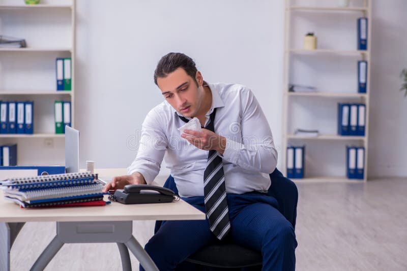 Sick Male Employee Suffering at Workplace Stock Photo - Image of ...